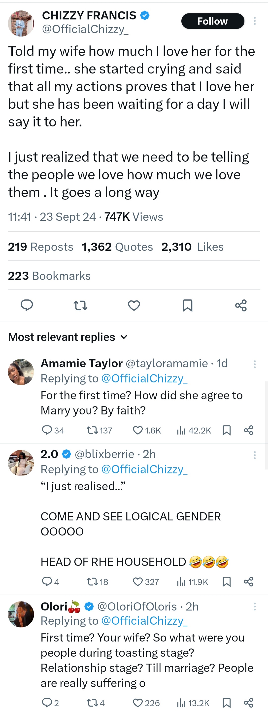 BBNaija star Chizzy receives heat as he reveals his wife's reaction ...