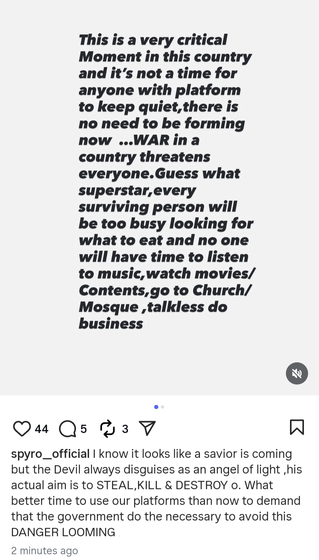 "I know it looks like a saviour is coming but the d3vil always disguises as an angel of light ...