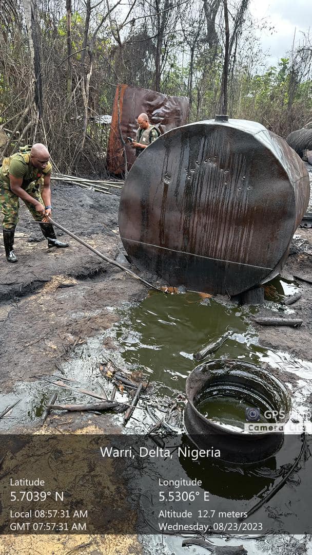 Oil thieves flee as troops destroy massive illegal refinery in Delta state